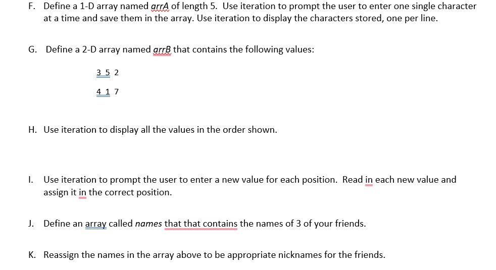 Solved F Define A 1 D Array Named Arra Of Length 5 Use 