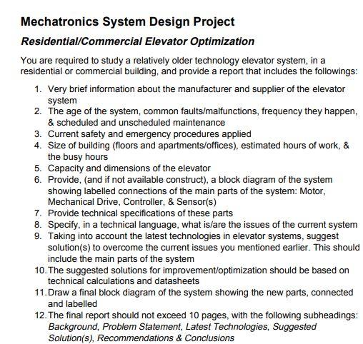 Mechatronics System Design Project | Chegg.com