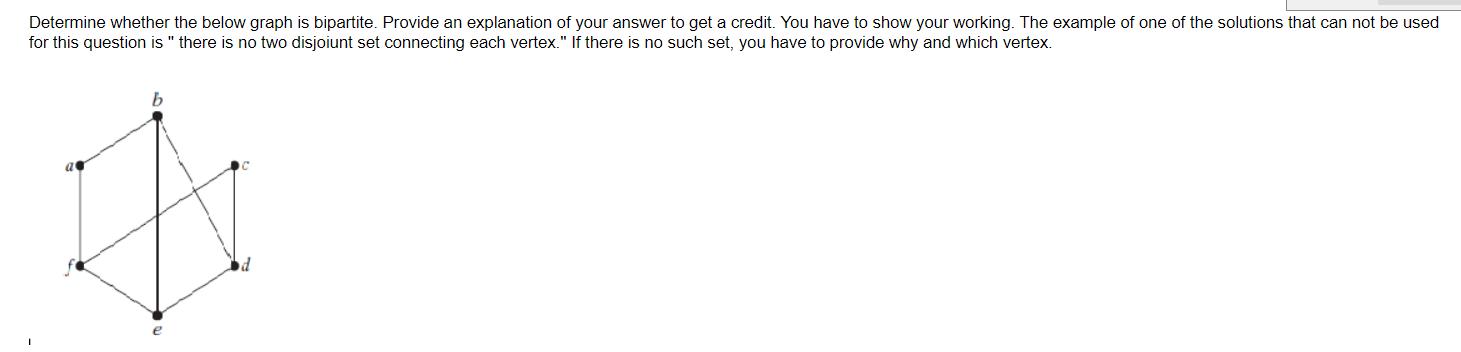 Solved Determine whether the below graph is bipartite. | Chegg.com