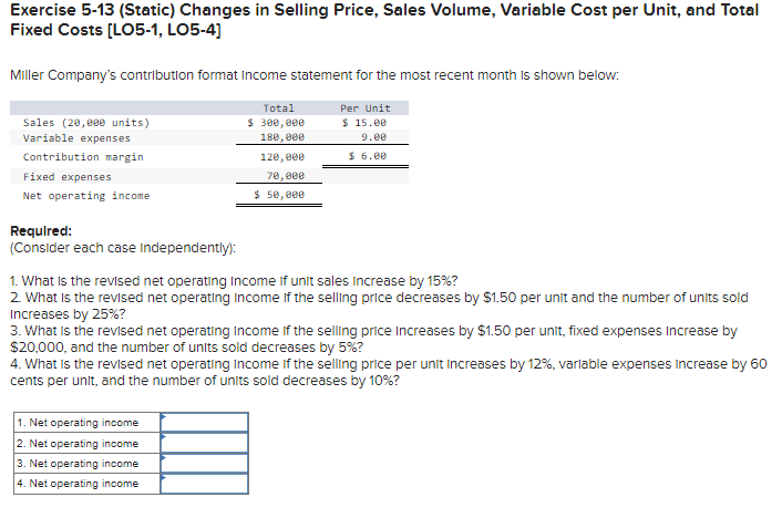 Solved Exercise 5-13 (Static) Changes in Selling Price, | Chegg.com