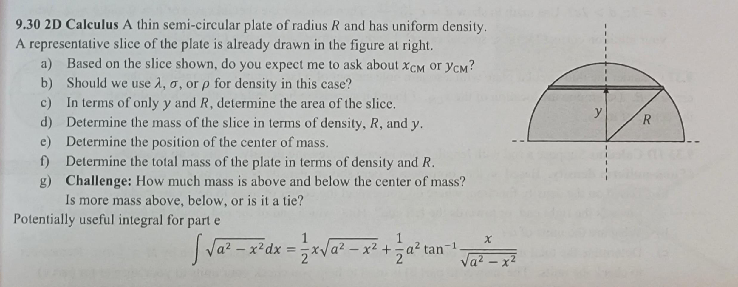 Solved у R 9.30 2D Calculus A thin semi-circular plate of | Chegg.com