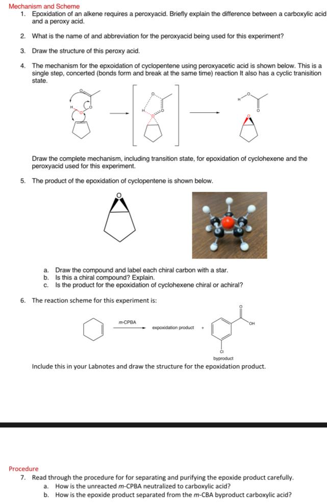 Solved Mechanism and Scheme 1. Epoxidation of an alkene | Chegg.com