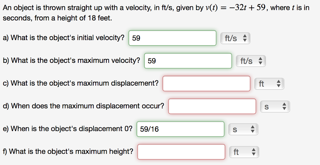 Solved An object is thrown straight up with a velocity, in | Chegg.com