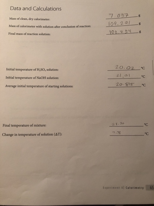 Solved Experiment 8: Calorimetry Hey Guys, I need help | Chegg.com