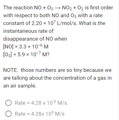 Solved The reaction NO + 03 → NO2 + O2 is first order with | Chegg.com
