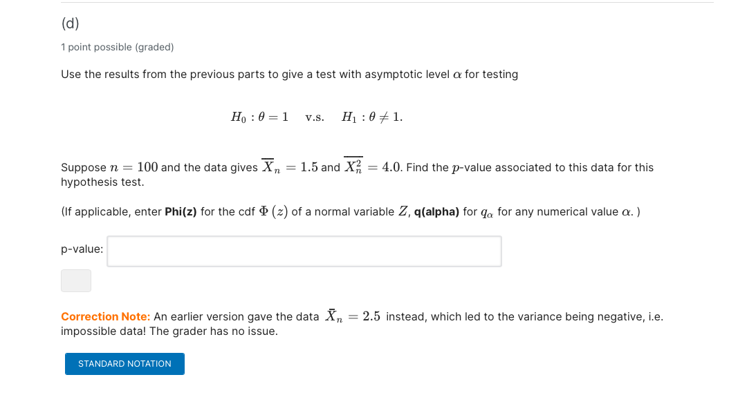 Solved (d) 1 point possible (graded) Use the results from | Chegg.com