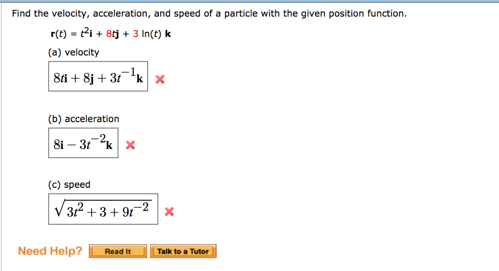 Solved Find The Velocity Acceleration And Speed Of A