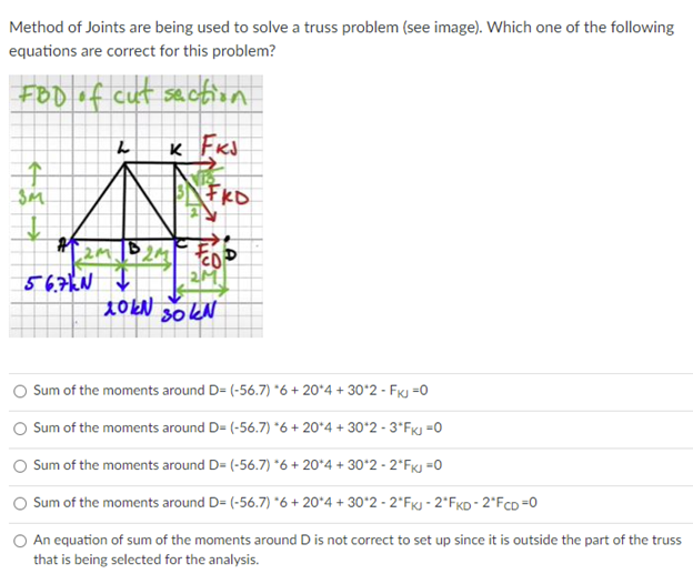 Solved Method of Joints are being used to solve a truss | Chegg.com