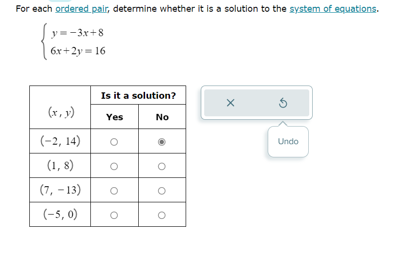 Solved For each ordered pair, determine whether it is a | Chegg.com