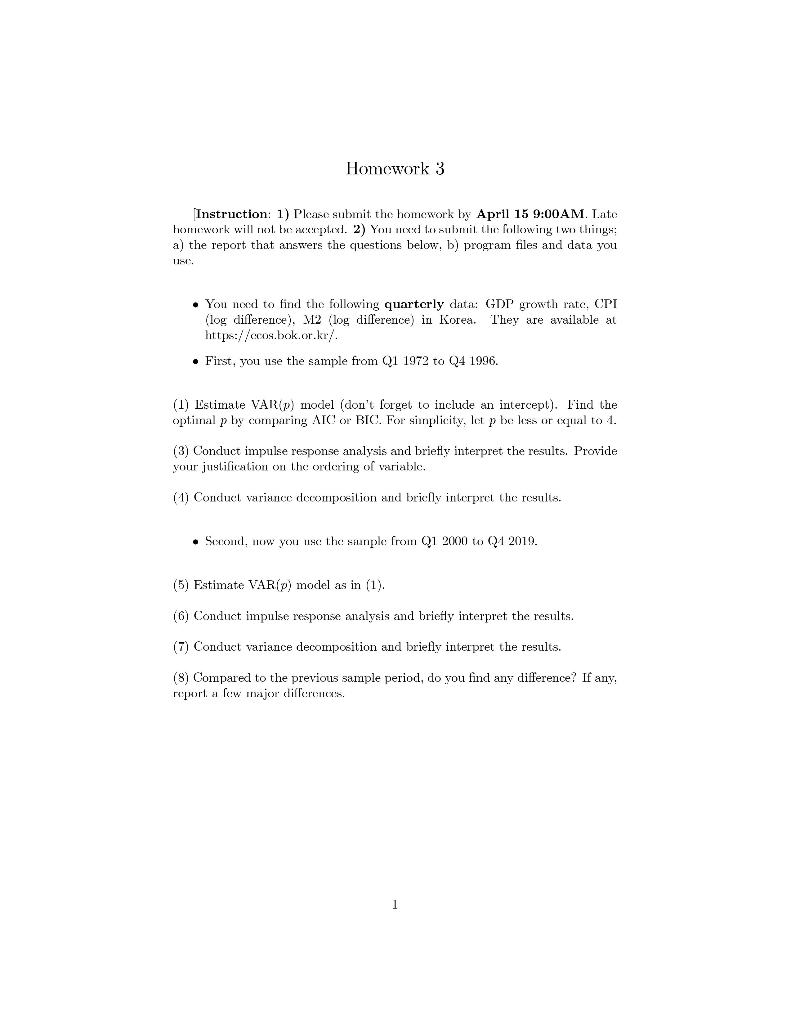 Homcwork 3 Instruction: 1) Please submit the homework | Chegg.com