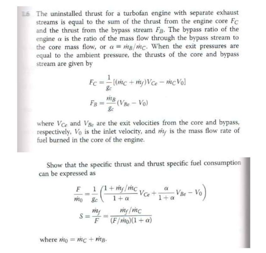 Solved 6 The uninstalled thrust for a turbofan engine with | Chegg.com