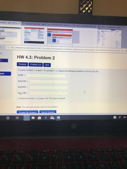 Solved Wite the e https//webwork syr.edu/webwork2/MAT 284 | Chegg.com