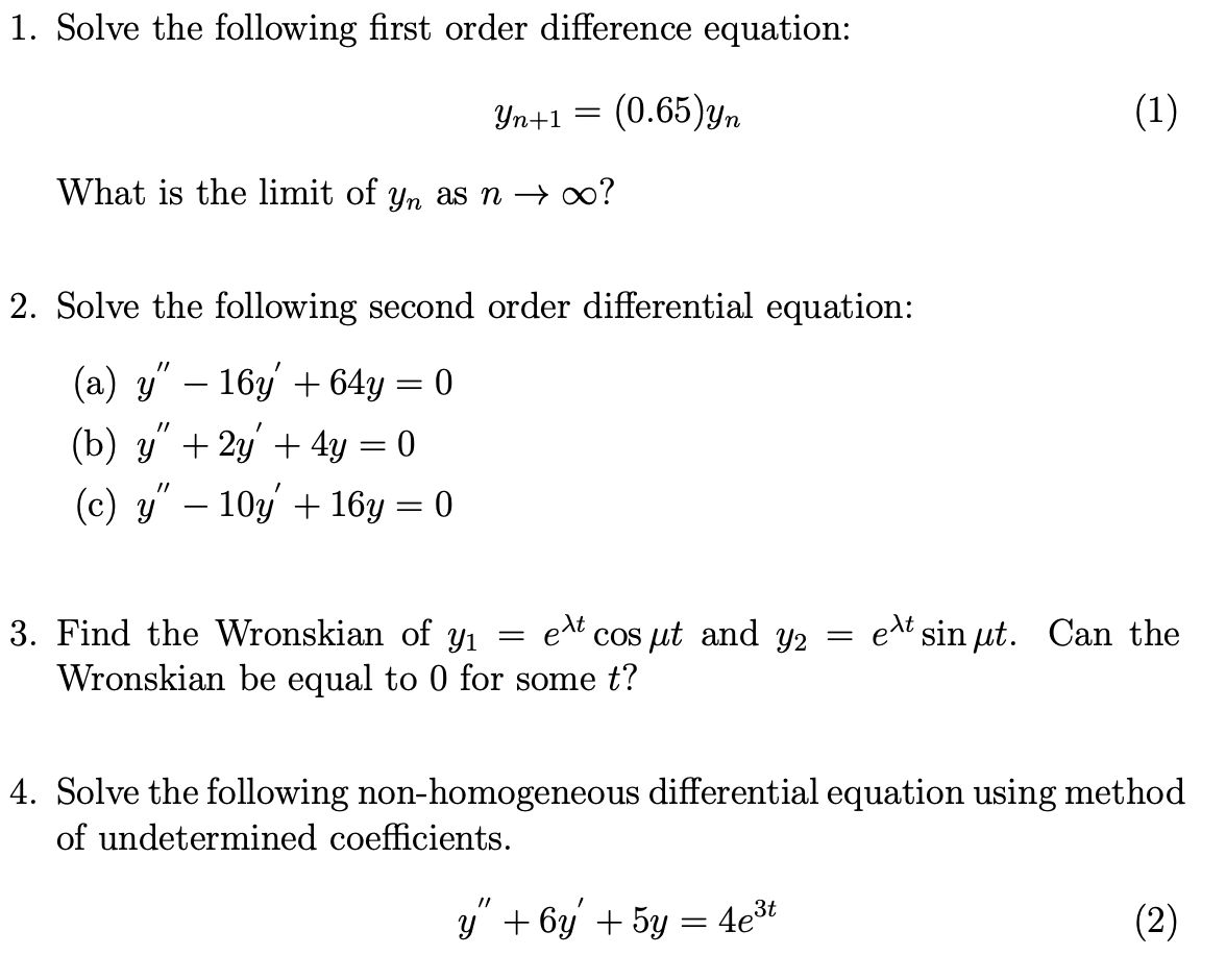 Solved 1. Solve the following first order difference | Chegg.com
