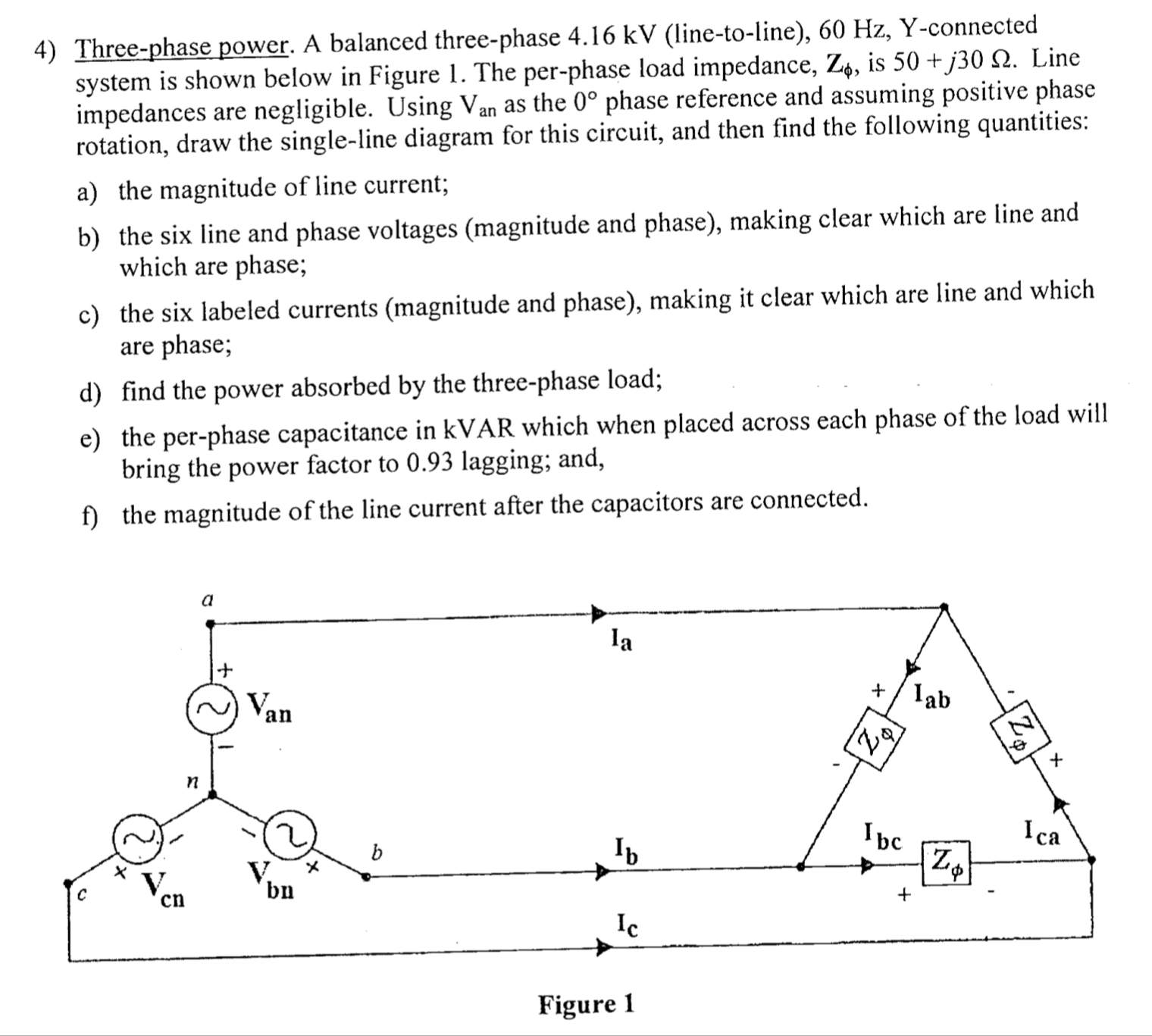 Solved 4) Three-phase power. A balanced three-phase 4.16kV | Chegg.com
