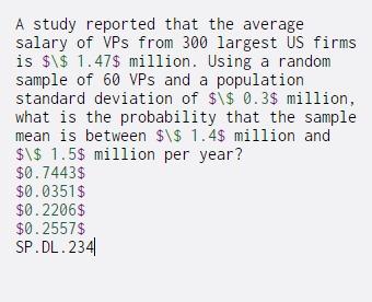 Solved A study reported that the average salary of VPs from | Chegg.com