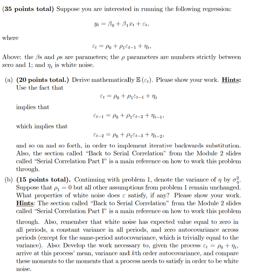 Solved (35 points total) Suppose you are interested in | Chegg.com
