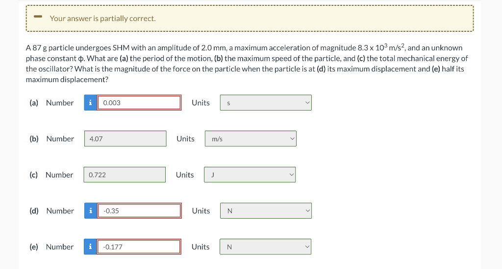 Solved Your answer is partially correct. A 87 g particle | Chegg.com