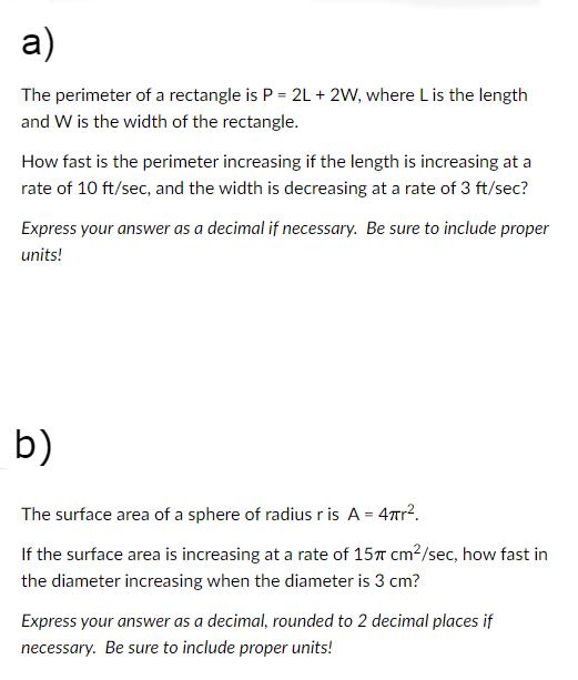 Solved a) The perimeter of a rectangle is P = 2L + 2W, where | Chegg.com
