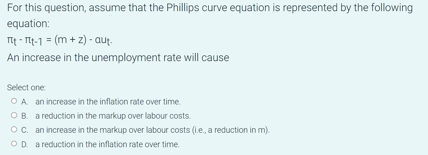 Solved For this question, assume that the Phillips curve | Chegg.com