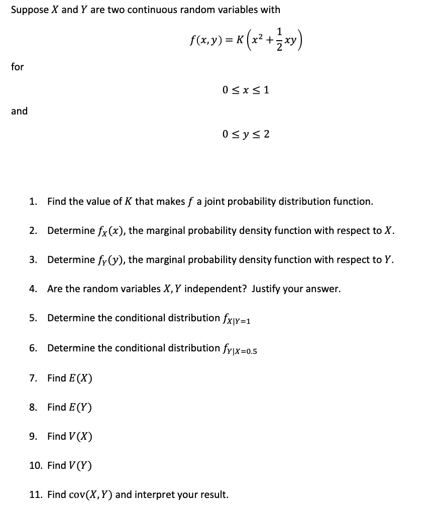 Solved Suppose X And Y Are Two Continuous Random Variables