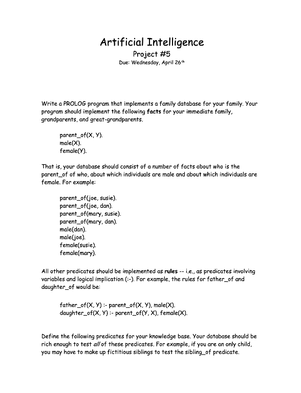 Solved Artificial Intelligence Project \#5 Due: Wednesday, | Chegg.com