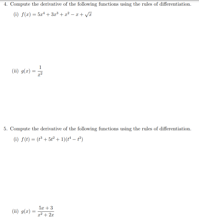 Solved 4. Compute the derivative of the following functions | Chegg.com