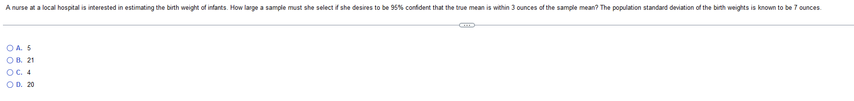 Solved A. 5 B. 21 C. 4 D. 20 | Chegg.com