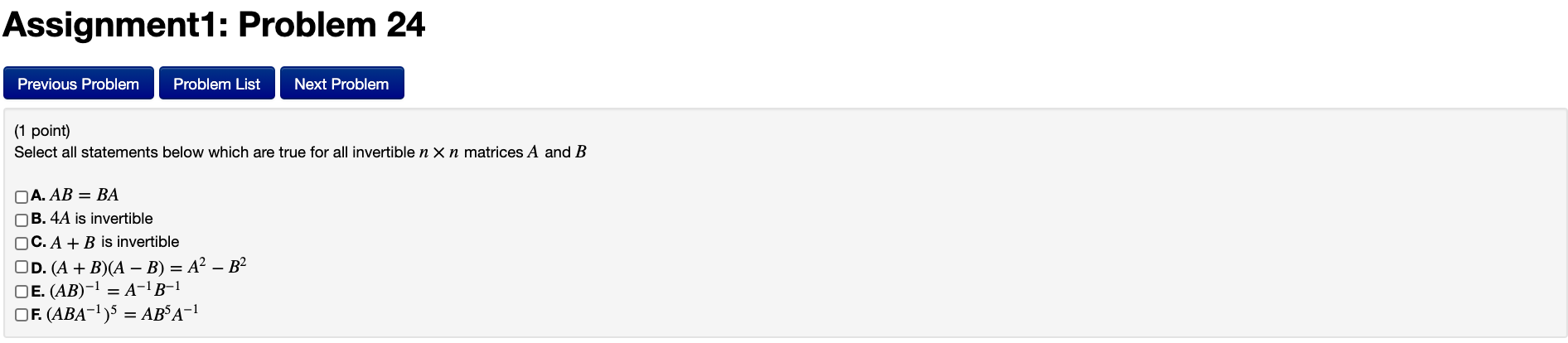 Solved Assignment1: Problem 24 Previous Problem Problem List | Chegg.com