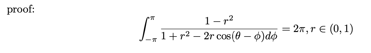 Solved proof: ∫−ππ1+r2−2rcos(θ−ϕ)dϕ1−r2=2π,r∈(0,1) | Chegg.com