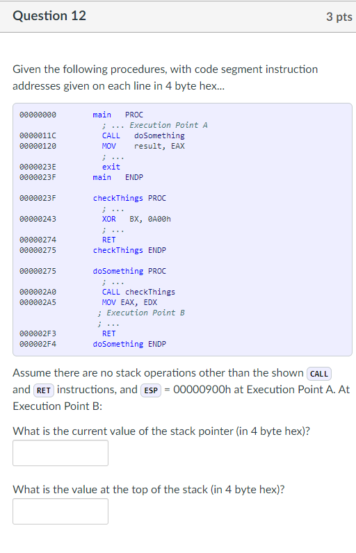 Solved Question 12 3 pts Given the following procedures, | Chegg.com