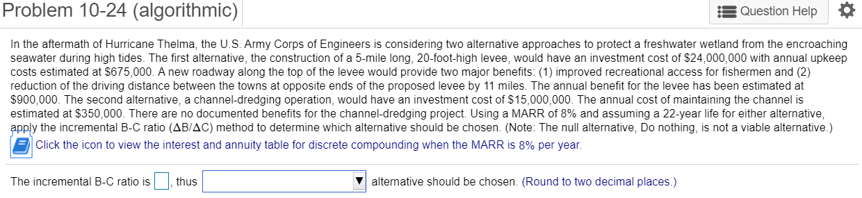 Solved Problem 10-24 (algorithmic) Question Help In the | Chegg.com