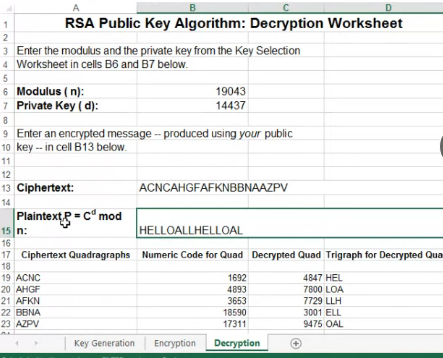 N A B с D E F G H 1 RSA Public Key Algorithm: Key | Chegg.com