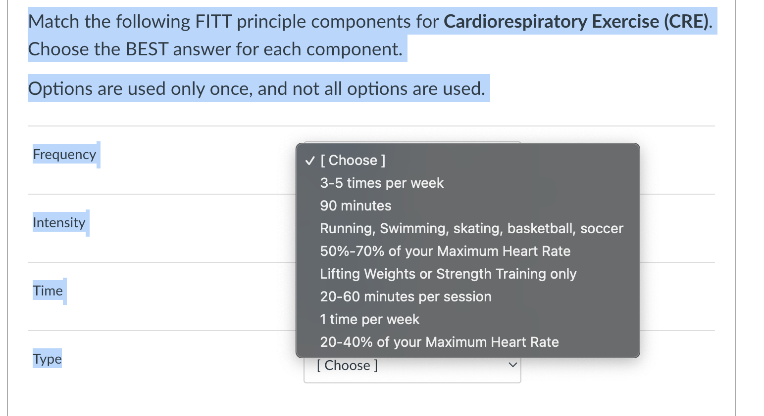 Solved Match the following FITT principle components for | Chegg.com
