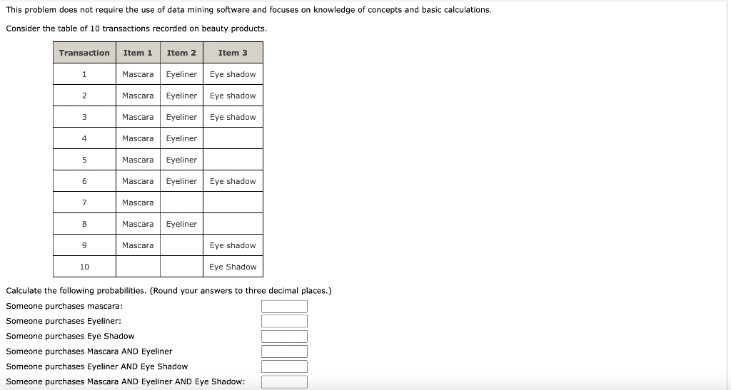 Solved This problem does not require the use of data mining | Chegg.com