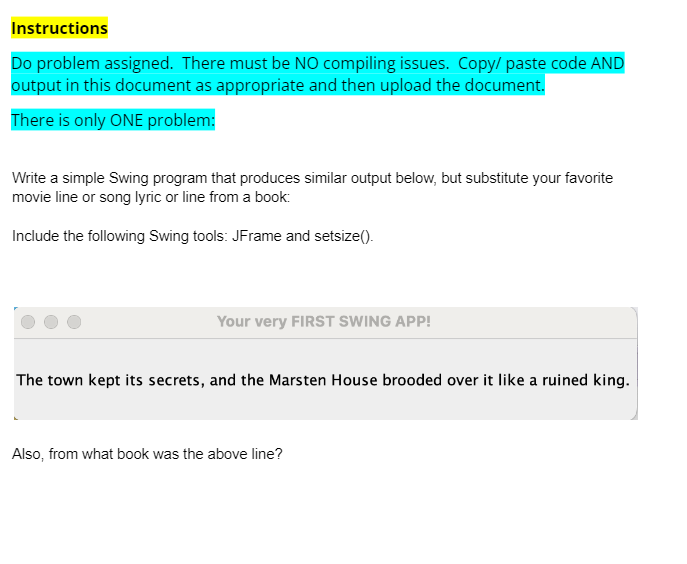 Solved Do problem assigned. There must be NO compiling | Chegg.com