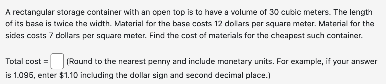 Solved A rectangular storage container with an open top is | Chegg.com