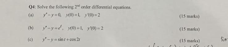 Solved Q4: Solve the following 2nd order differential | Chegg.com