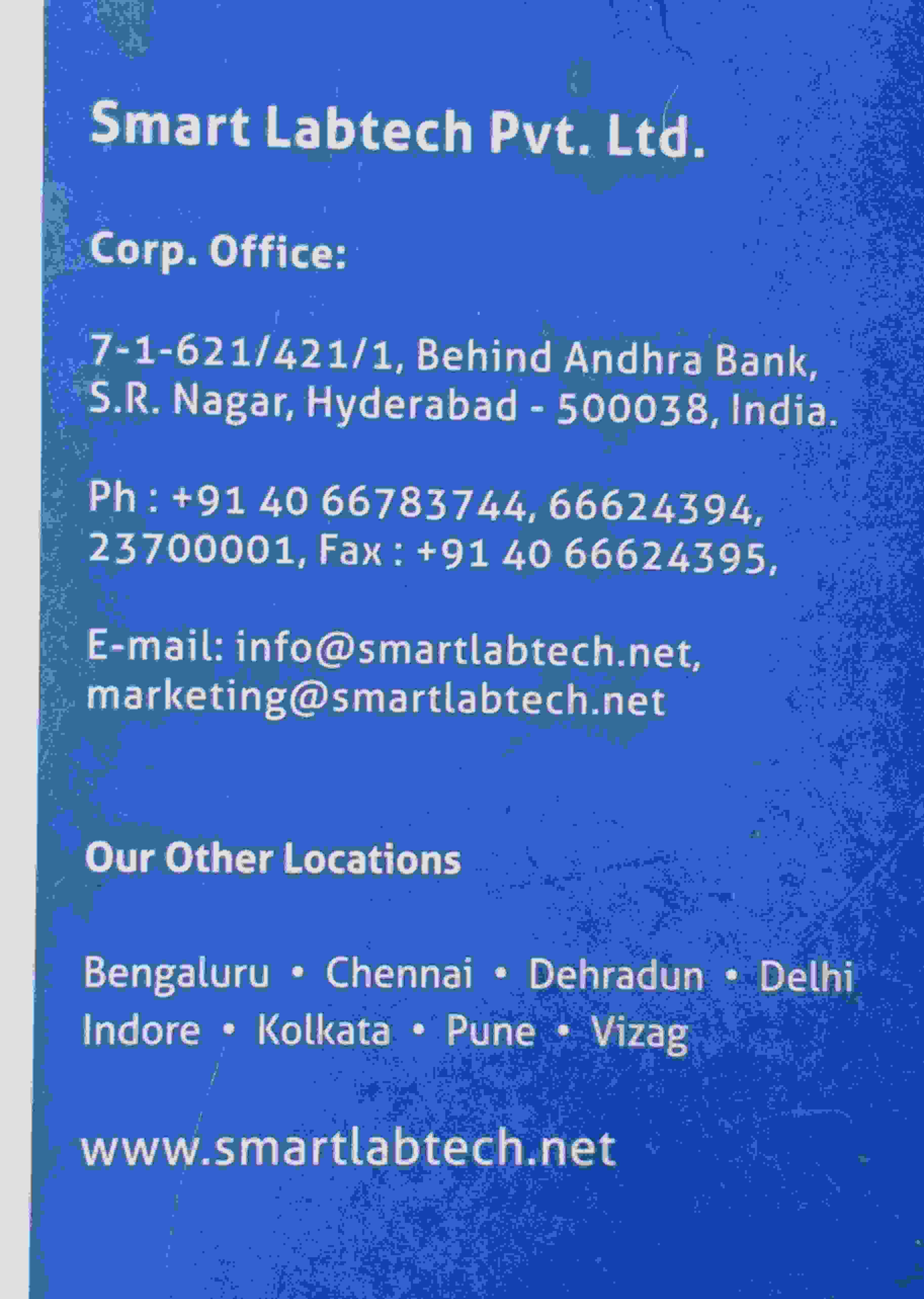 Solved Smart Labtech Pvt. ﻿Ltd.Corp. Office:7-1-621/421/1, | Chegg.com