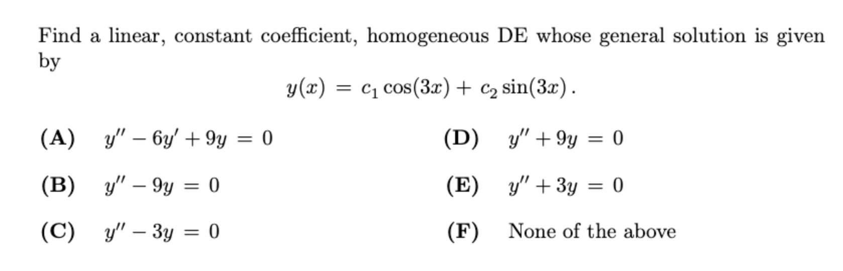Solved Find a linear, constant coefficient, homogeneous DE | Chegg.com