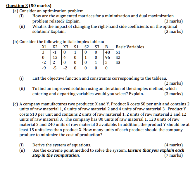 Solved Question 3 (50 marks) (a) Consider an optimization | Chegg.com