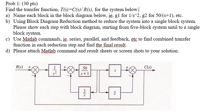 Solved Prob 1: (30 pts) Find the transfer function, | Chegg.com