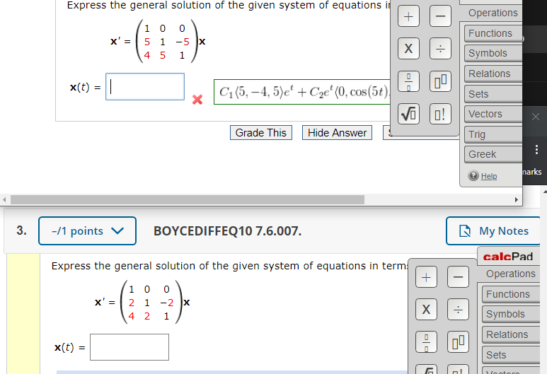 Solved Express the general solution of the given system of | Chegg.com
