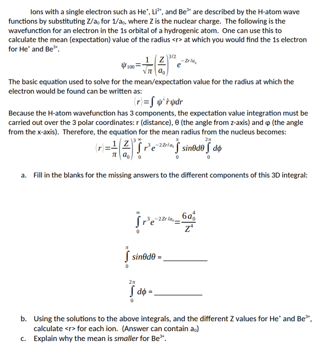 Solved Ions with a single electron such as He+,Li2+, ﻿and | Chegg.com