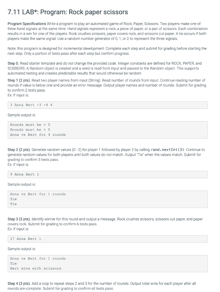 Solved 7.11 LAB*: Program: Rock paper scissors Program | Chegg.com