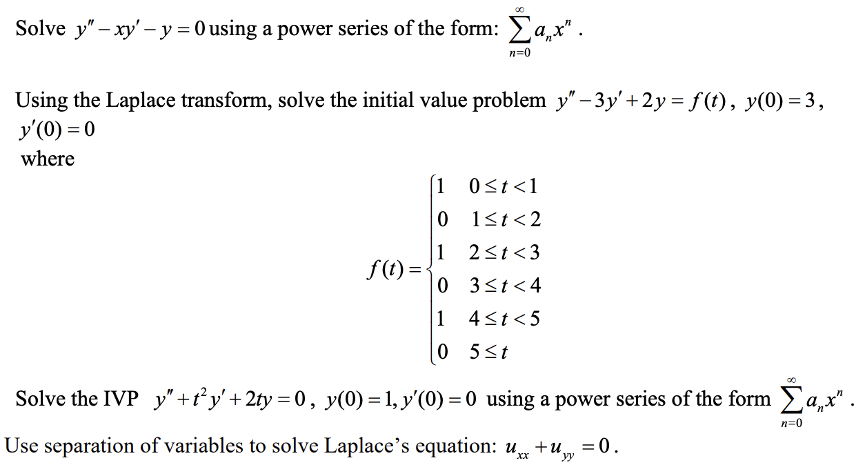 Solved Solve y" - xy'- y=0 using a power series of the form: | Chegg.com