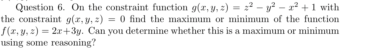 Solved Question 6. On the constraint function | Chegg.com
