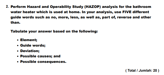 Solved 2. Perform Hazard and Operability Study (HAZOP) | Chegg.com