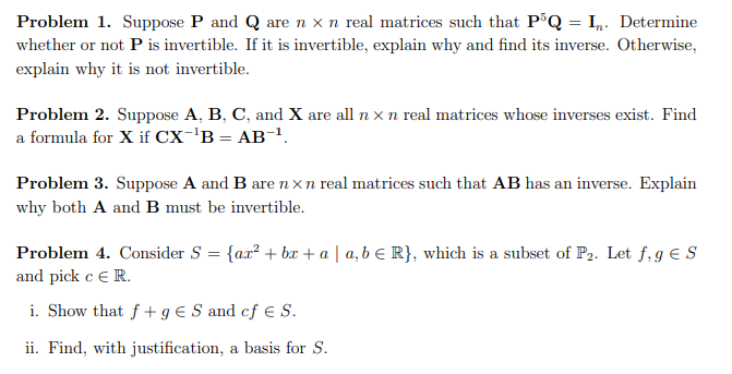 Solved Problem 1. Suppose P and Q are n×n real matrices such | Chegg.com