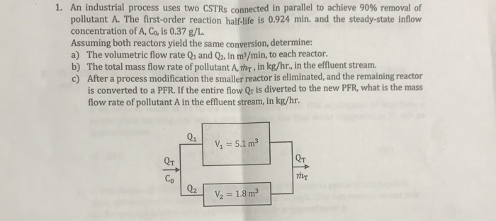 Solved I. An industrial process uses two CSTRs connected in | Chegg.com
