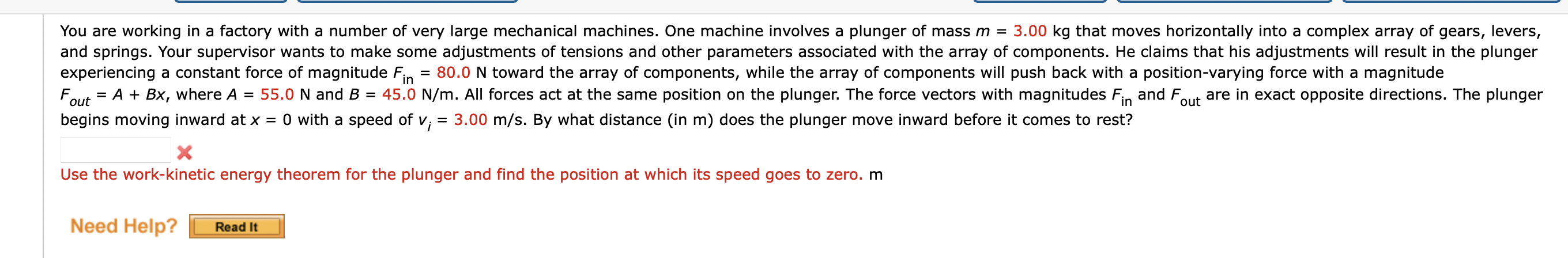 Solved begins moving inward at x=0 with a speed of vi=3.00 | Chegg.com